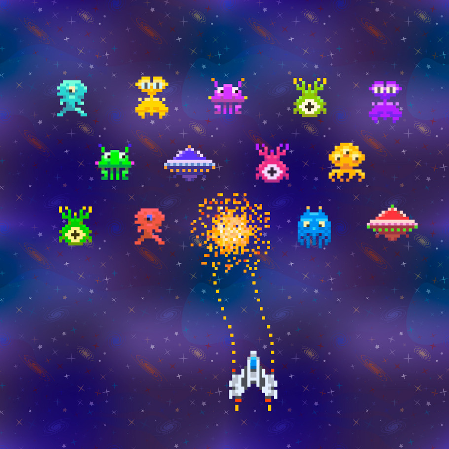 Space invaders gamescreen | Education Illustrations ~ Creative Market