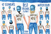 Watercolor Best Friends Clipart, a Person Illustration by LeCoqDesign