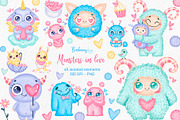 Valentine's Day Monsters Clipart | Illustrations ~ Creative Market