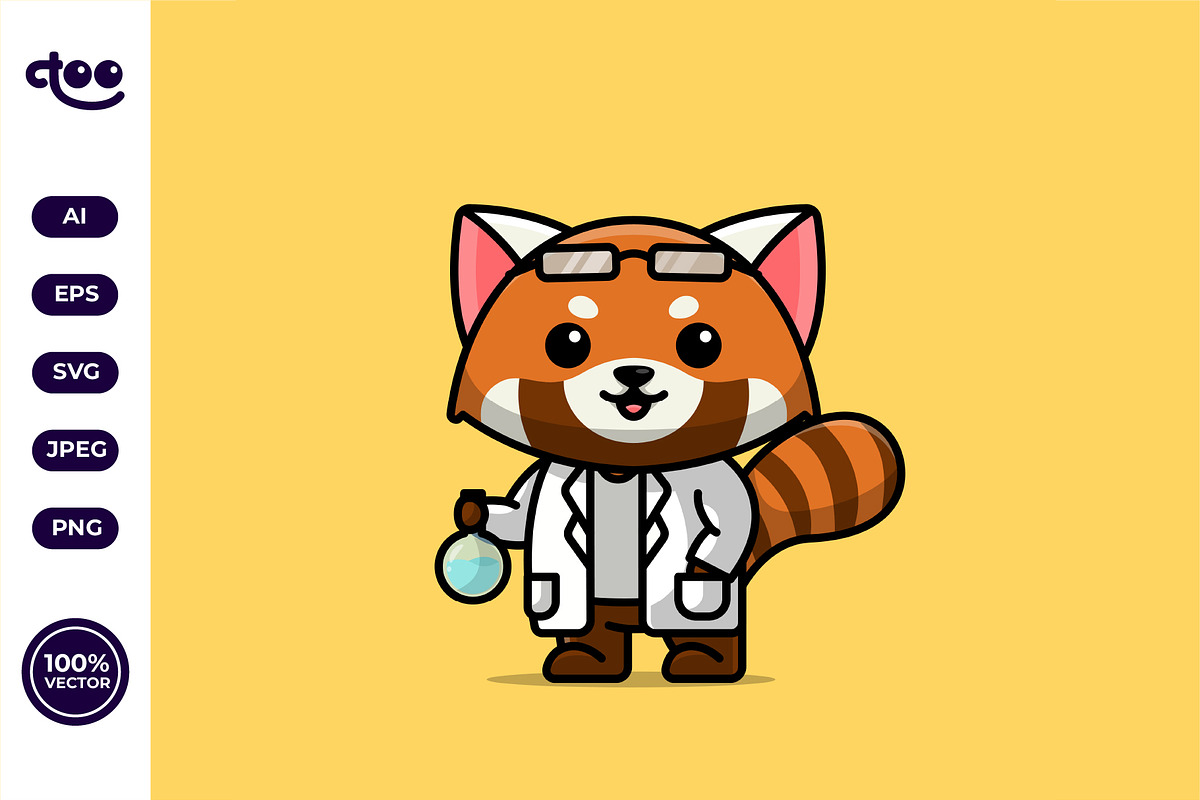 Cute scientist red panda cartoon | Creative Market