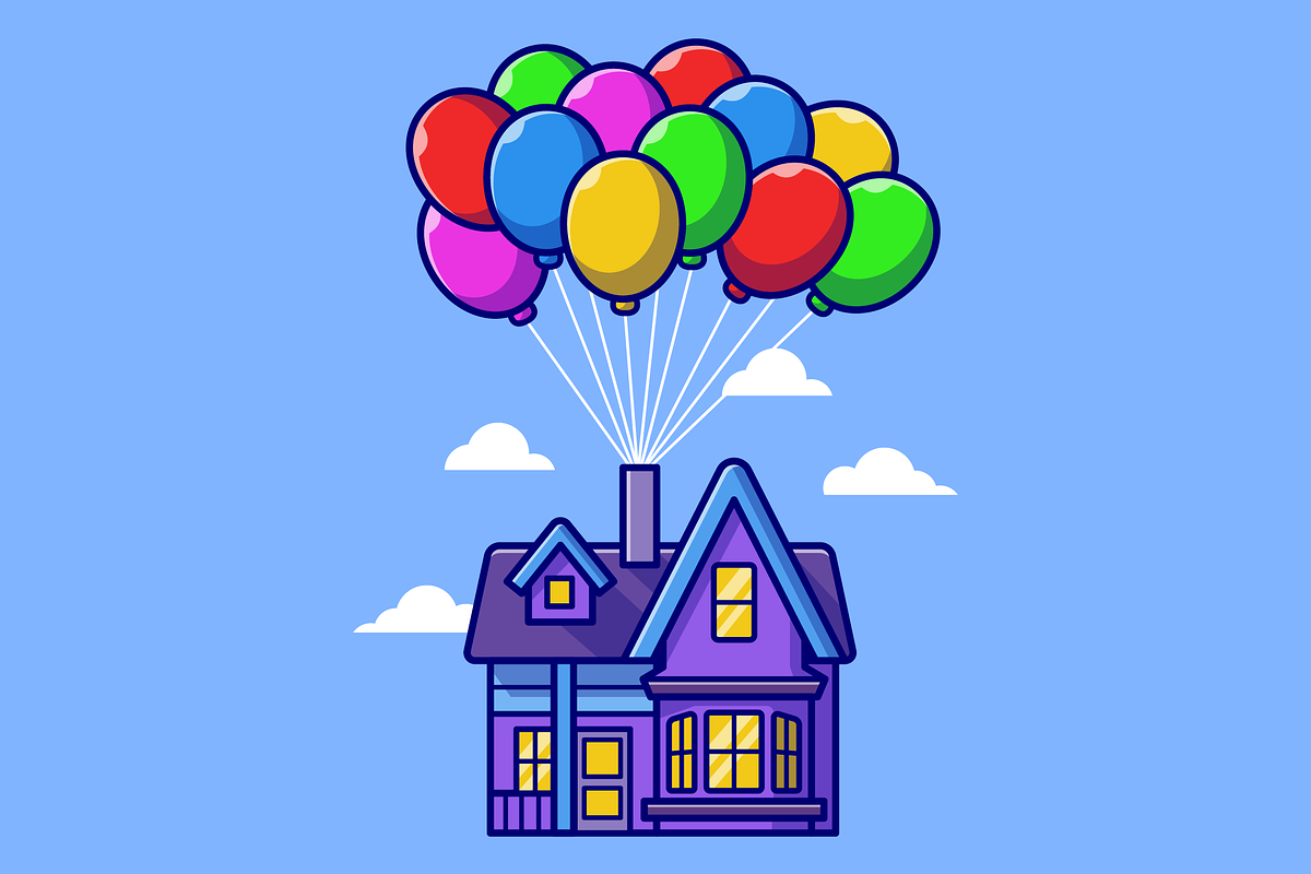 Floating House With Balloon Cartoon, an Object Illustration by Catalyst ...
