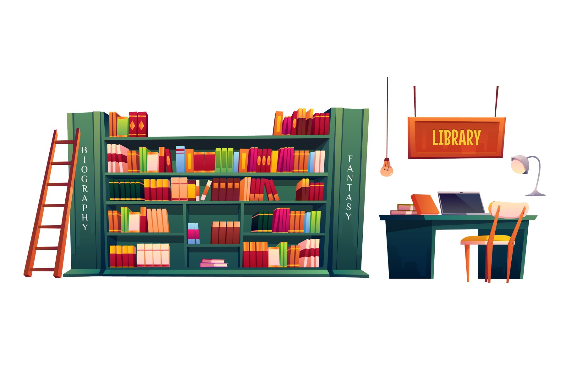 Library with books on shelves and, an Object Graphic by art PVP - market