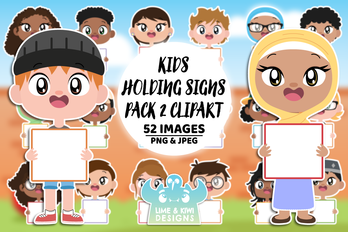 Kids Holding Signs Option 2 Clipart, an Education Illustration by Lime ...