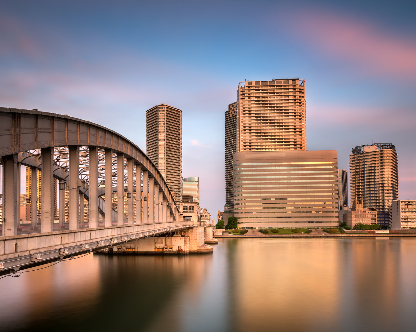 Kachidoki bridge and sumida river containing arch, architecture, and ...