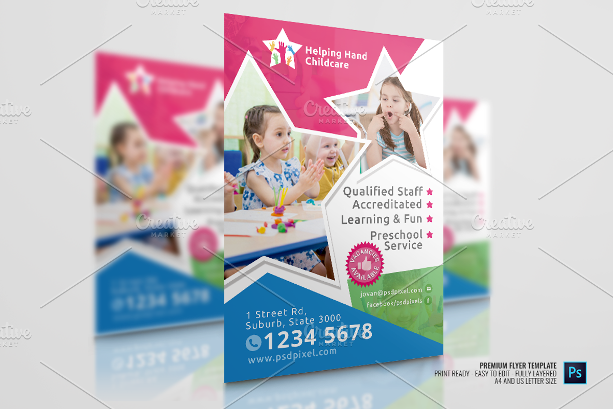 Child and Daycare center flyer, a Flyer Template by PSDPixel