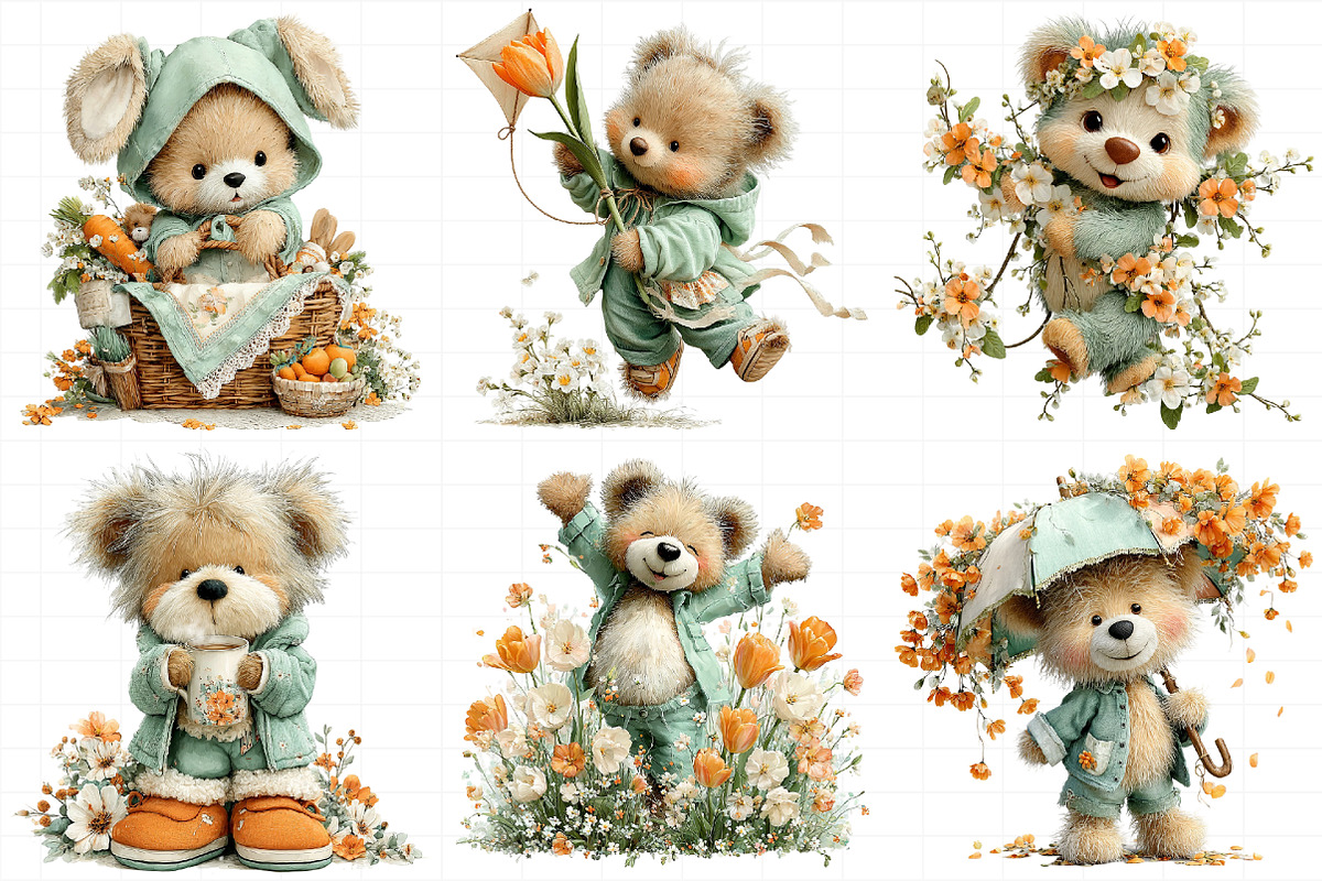 Spring Teddy Bear Illustration Bundl, an Illustration by Daily.Designs