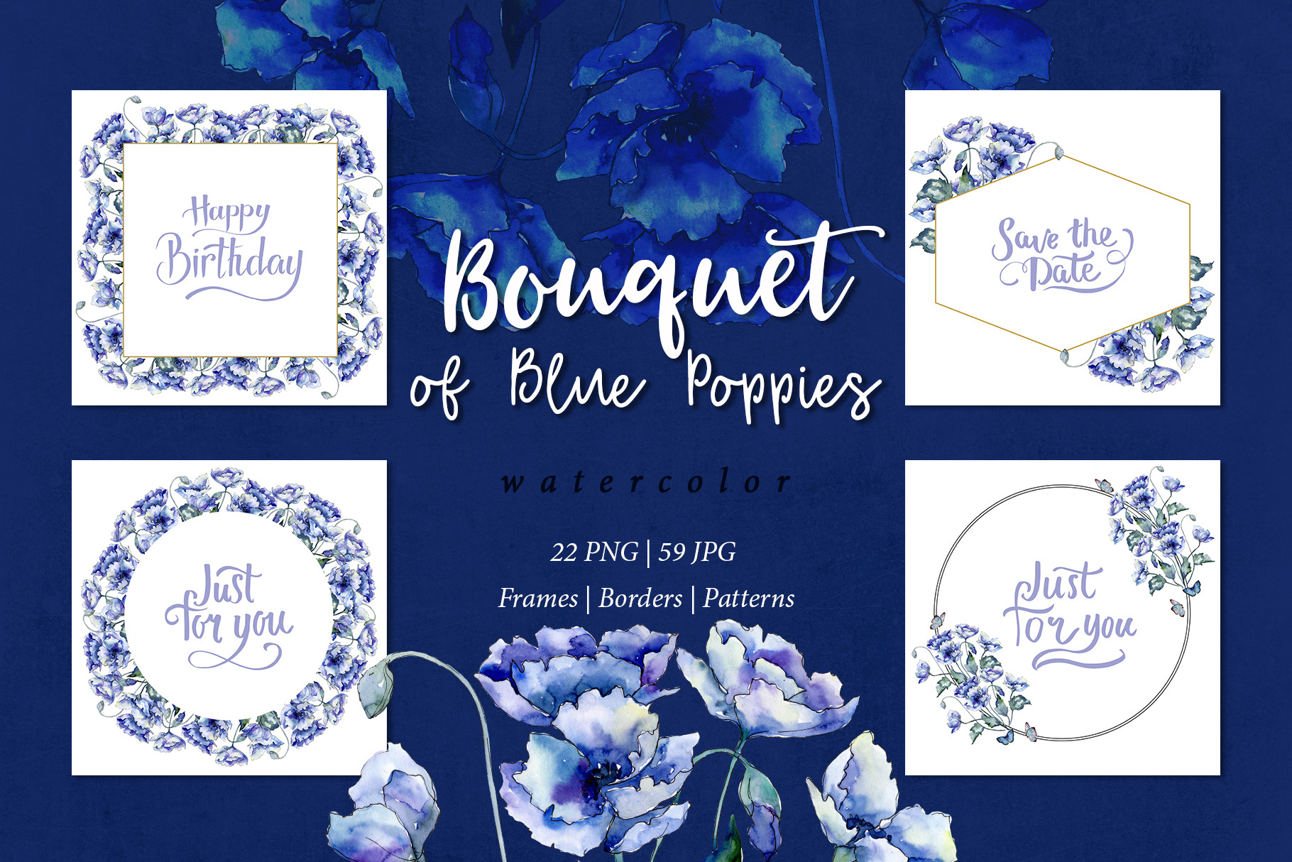 Bouquet of blue poppies PNG set, a Seasonal Illustration by ...