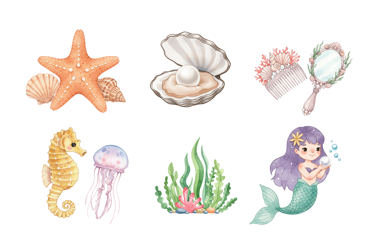 Watercolor Mermaids Clipart