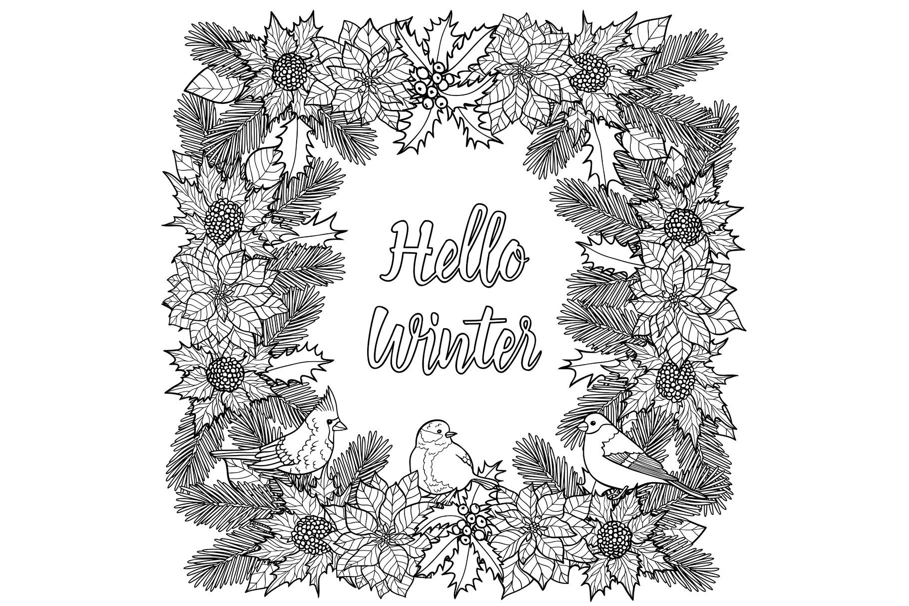 Hello Winter Greeting Coloring Page, an Object Illustration by Elena Lux