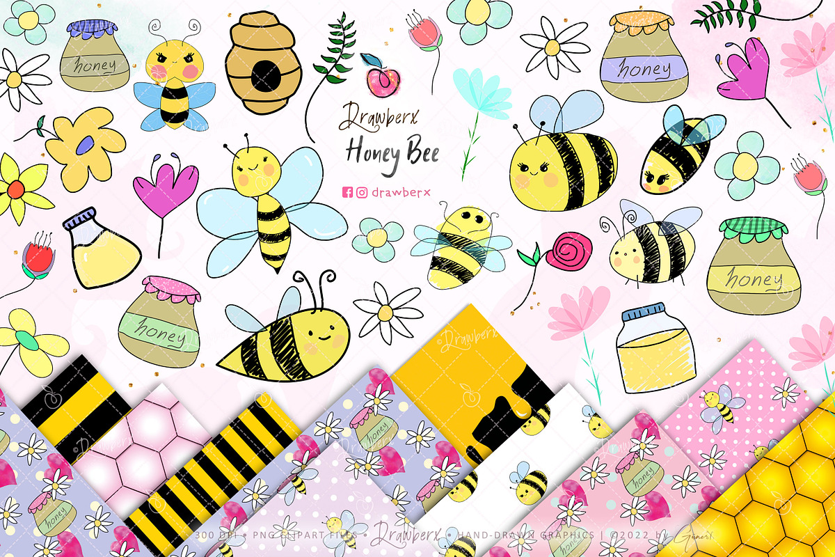 Honey Bee clipart digital papers 024, an Illustration by Drawberx