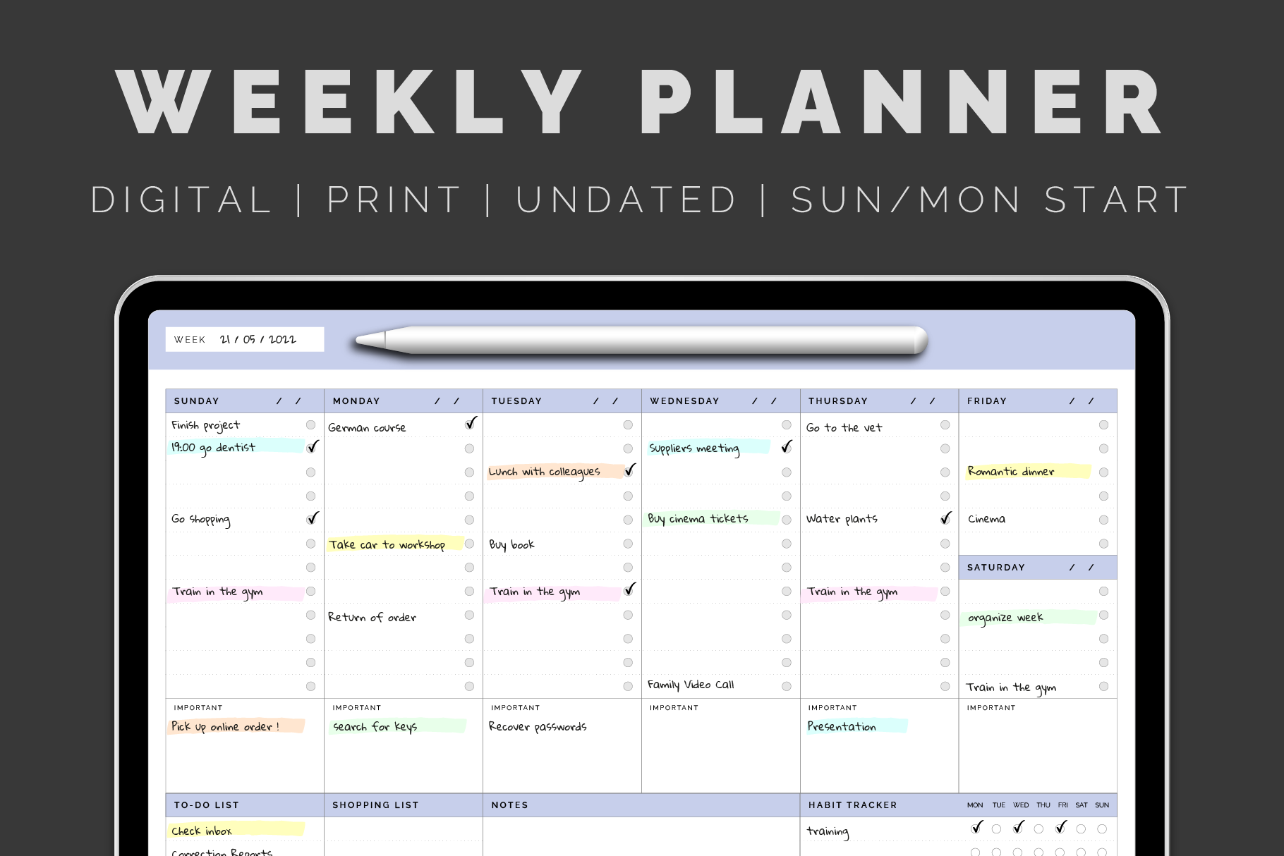 Digital Weekly Planner for Goodnotes