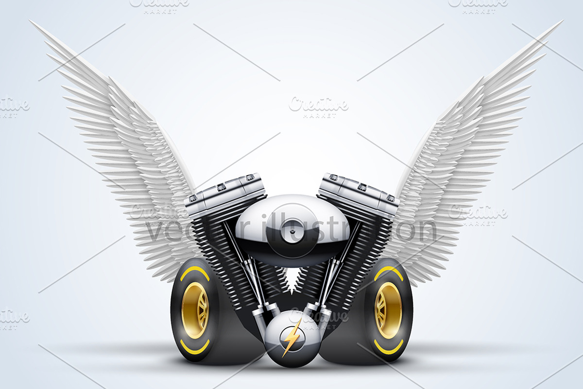 Engine, wheels and wings, an Illustration by Vitamin | Creative Market