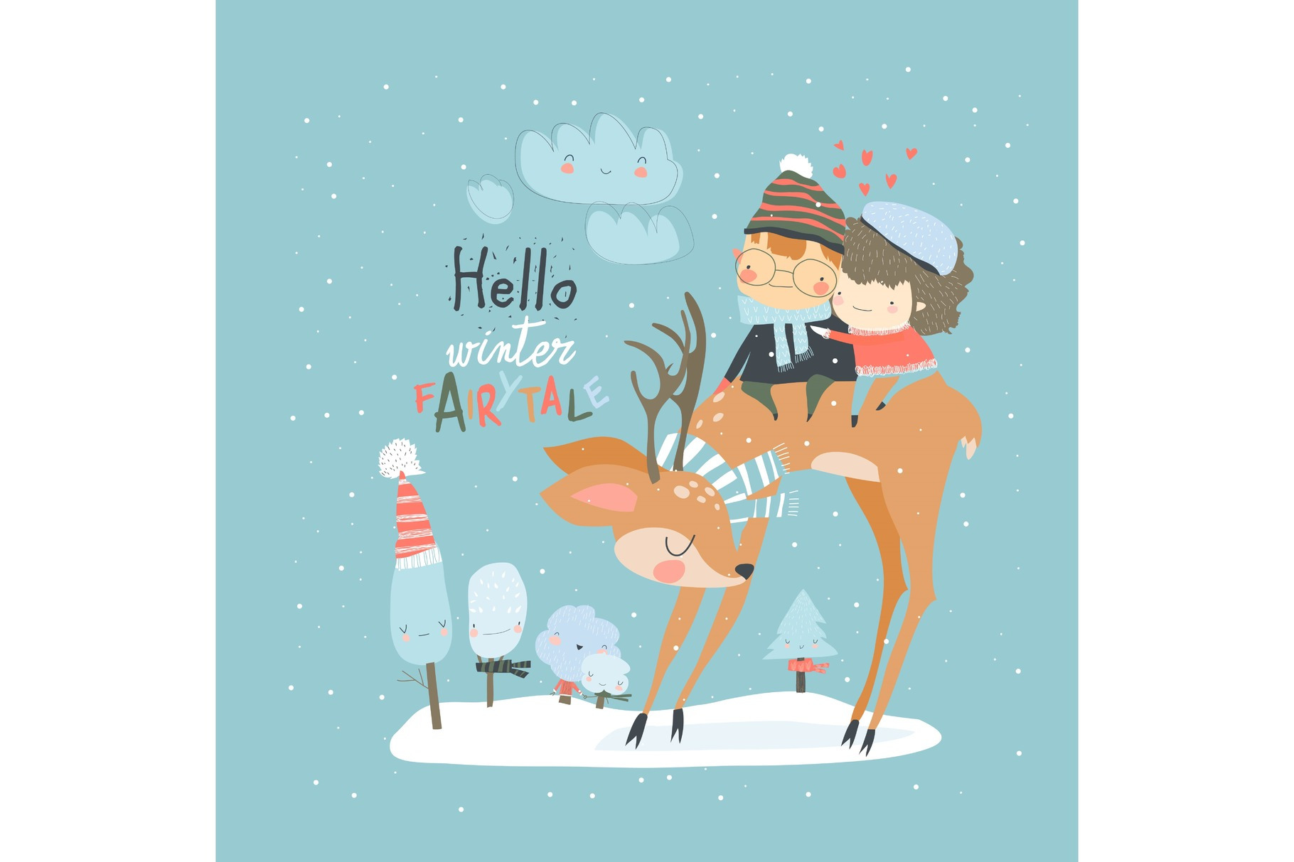 Couple in love sitting on deer in | People Illustrations ~ Creative Market