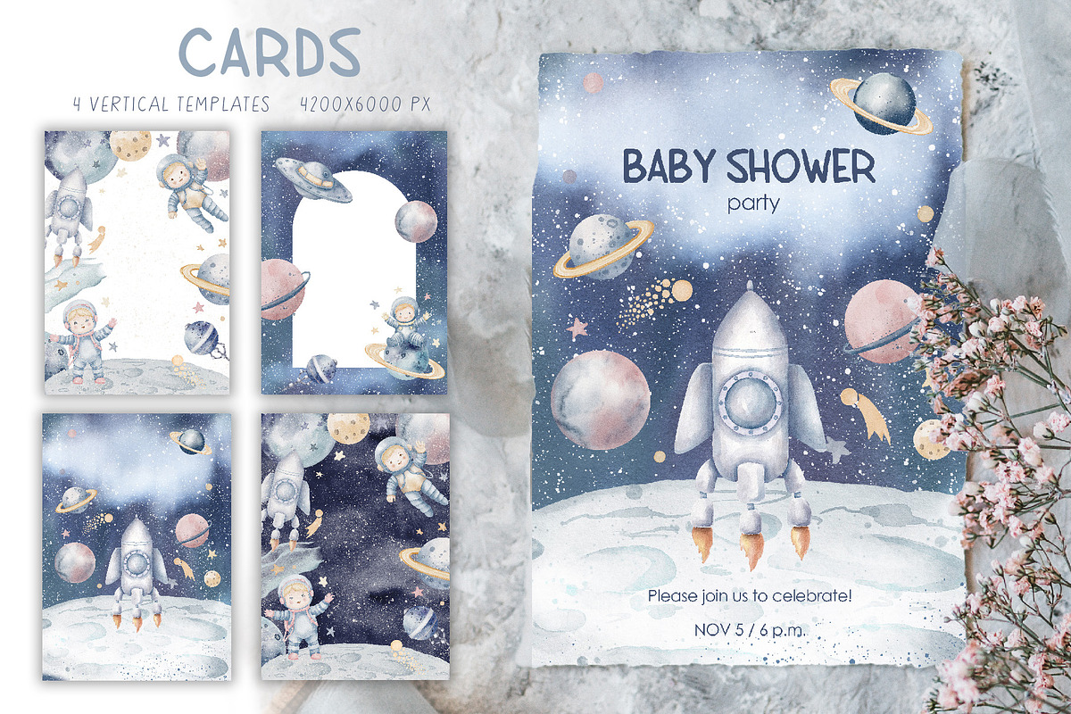 Watercolor Space pastel Clipart Set