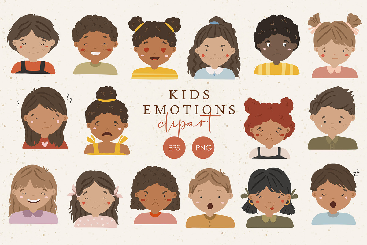 Kids emotions clipart, an Education Illustration by ⋒DesignECShop⋒ ...