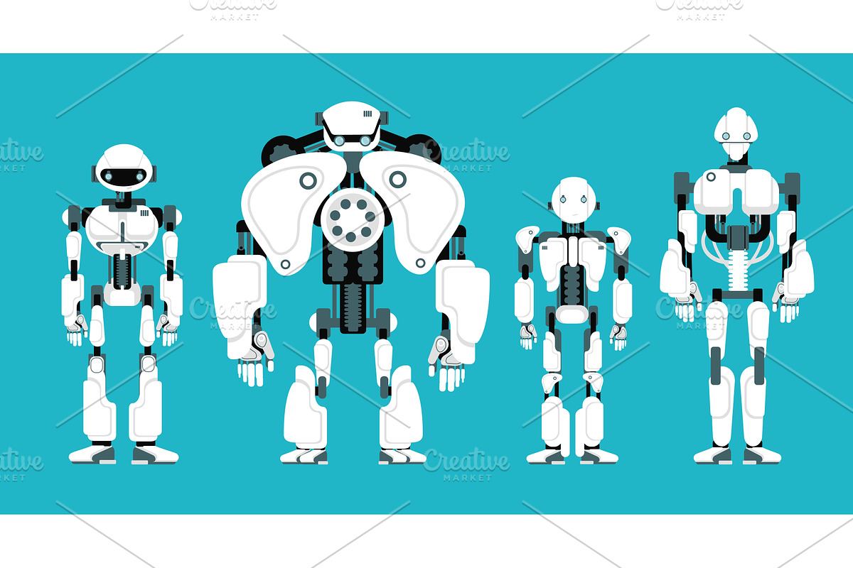 Various robot androids. Cute cartoon, a Background Graphic by Valerie ...
