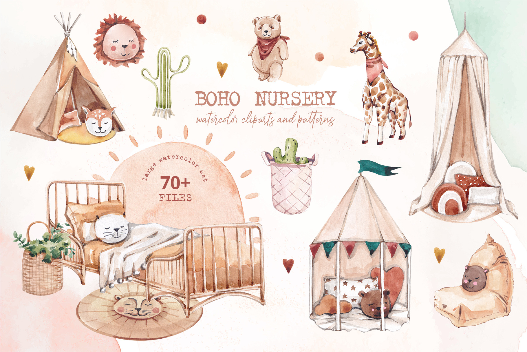 BOHO NURSERY. Watercolor set, an Animal Illustration by VerAna