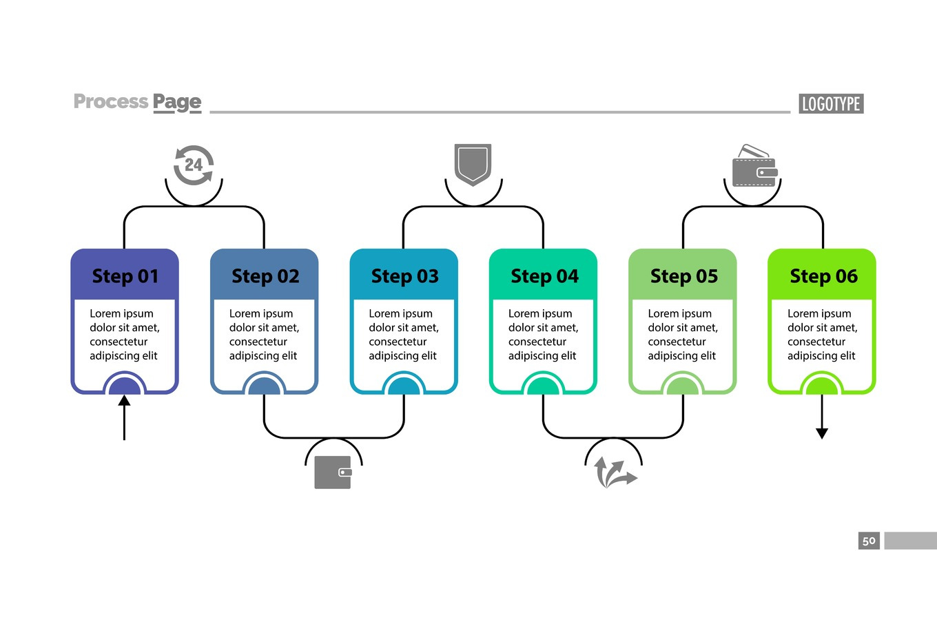 Six Steps of Workflow Slide Template, a Texture Graphic by SurfsUpVector