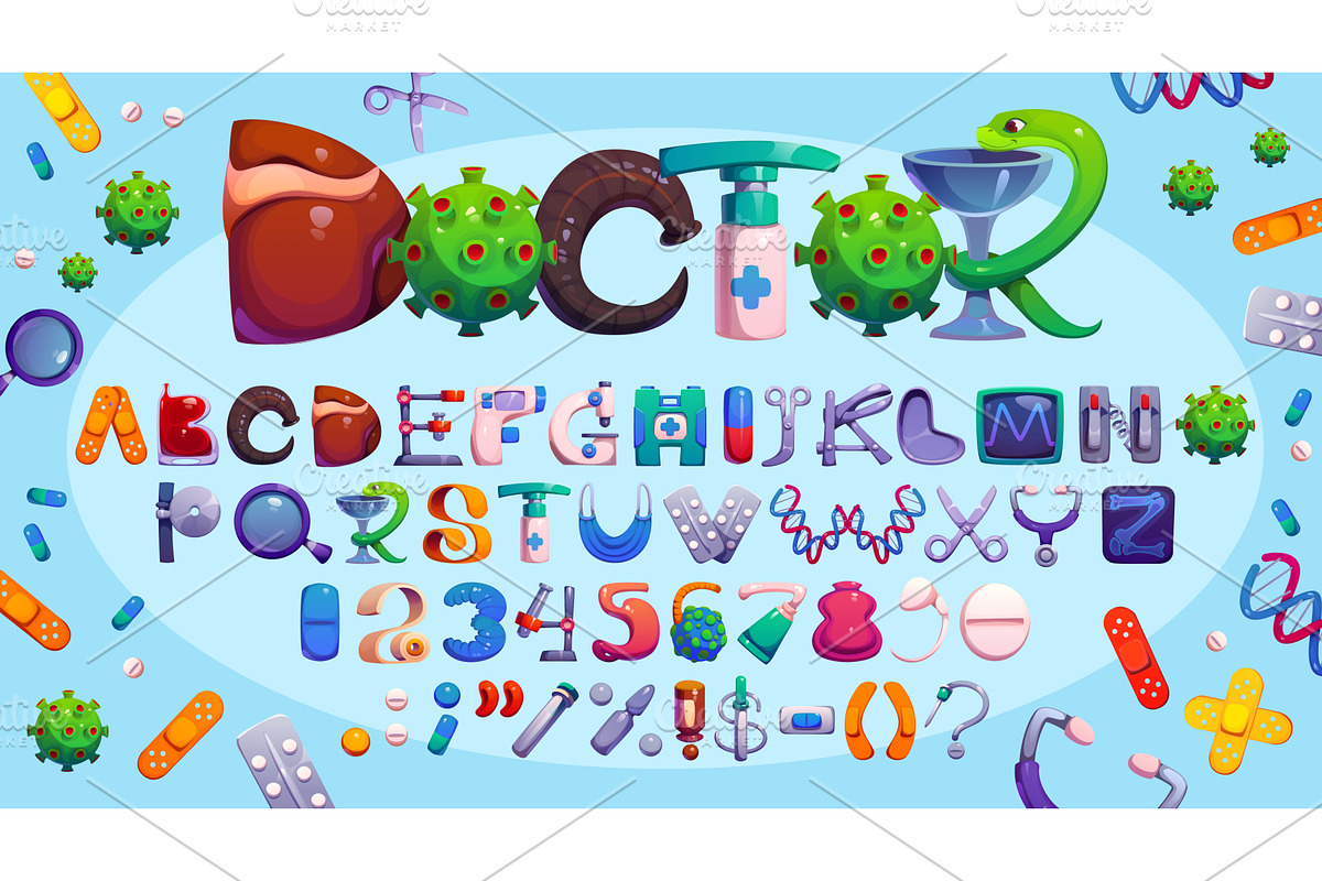 Medicine type, medical font letters, an Object Illustration by Vector ...