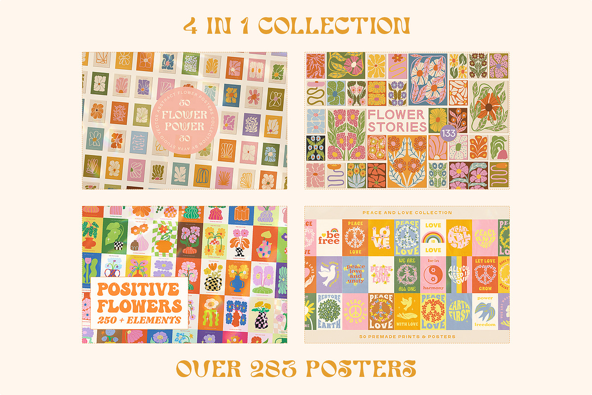 4 in 1 Retro Groovy Posters Bundle, an Object Graphic by Ayya Studio