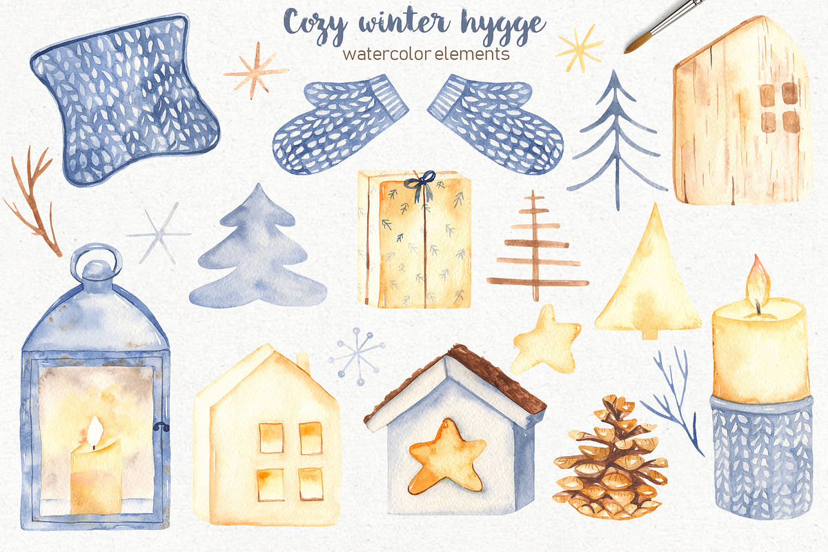 Cozy winter Hygge Watercolor Clipart, an Illustration by Marina Ermakova