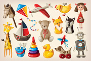 Colorful retro toys for kids, an Illustration by Moonery's
