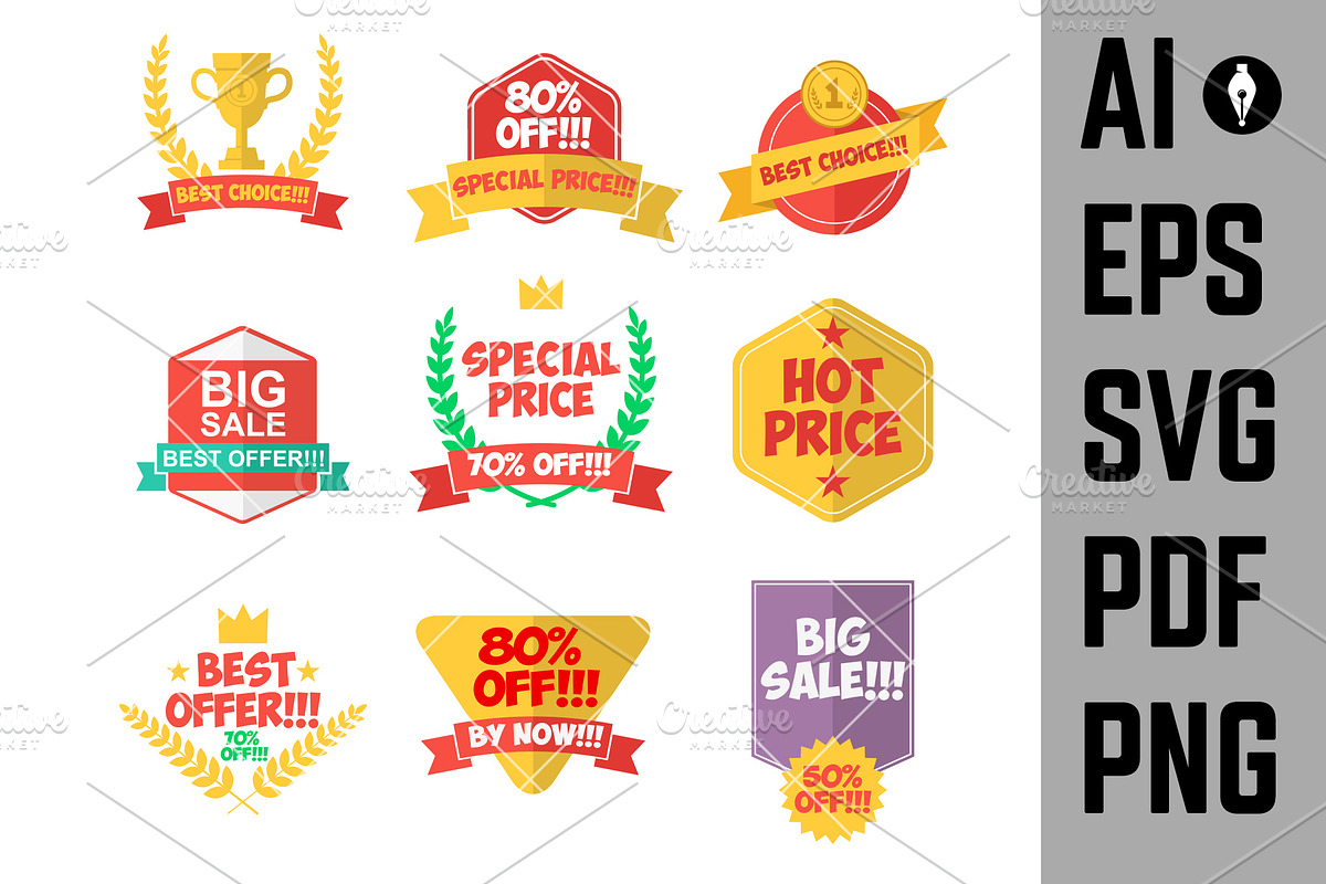 Set of discount labels and badges, an Icon by Vectorhight | Creative Market