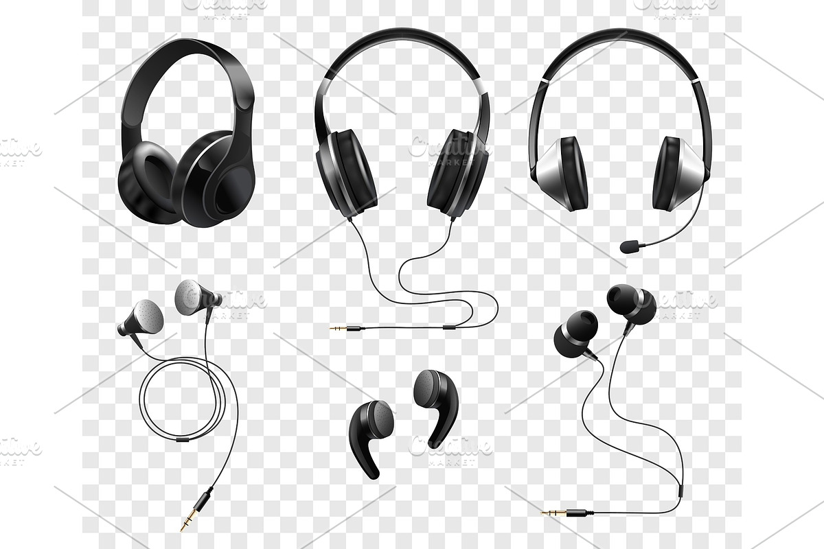 Set of headphones and earphones 3d, an Object Graphic by Sabelskaya