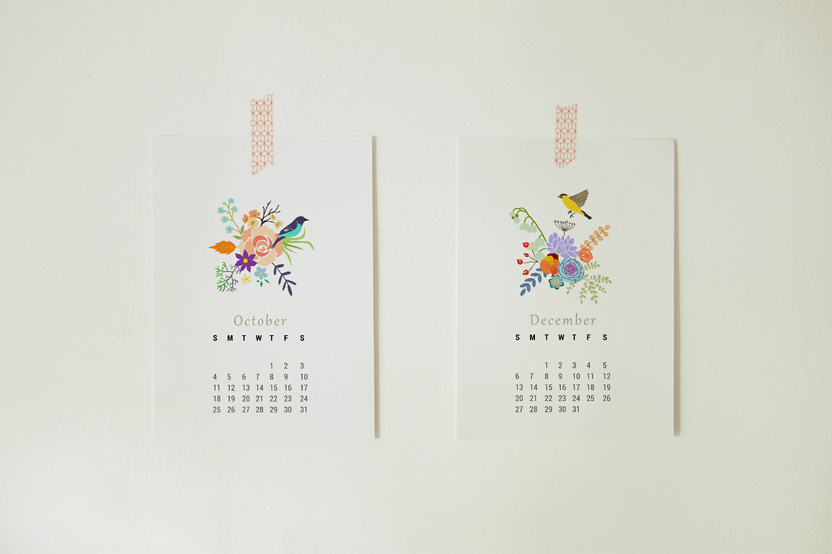 Calendar 2015. Flowers & Birds, an Illustration by Lera Efremova