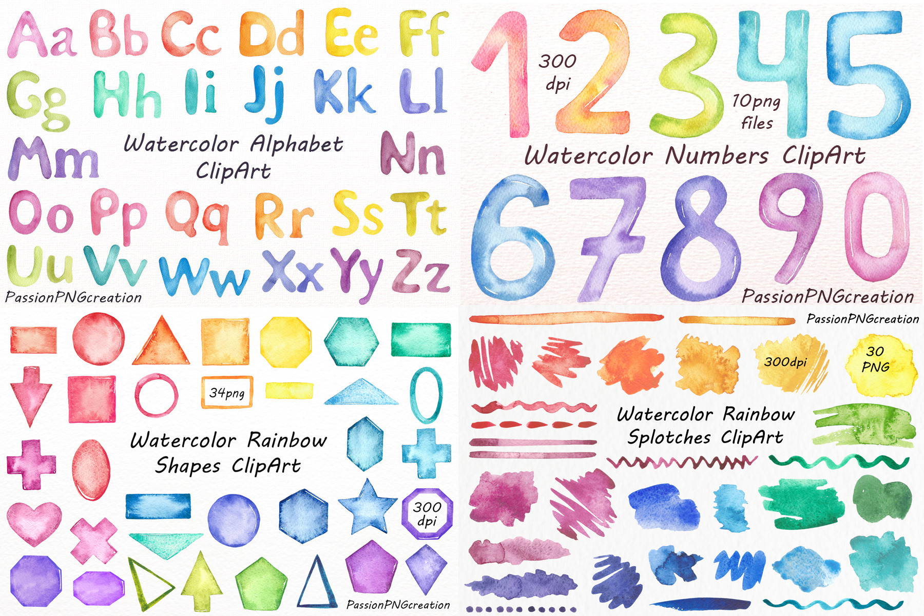 Big Set of Watercolor Rainbow shapes, a Decorative Illustration by ...