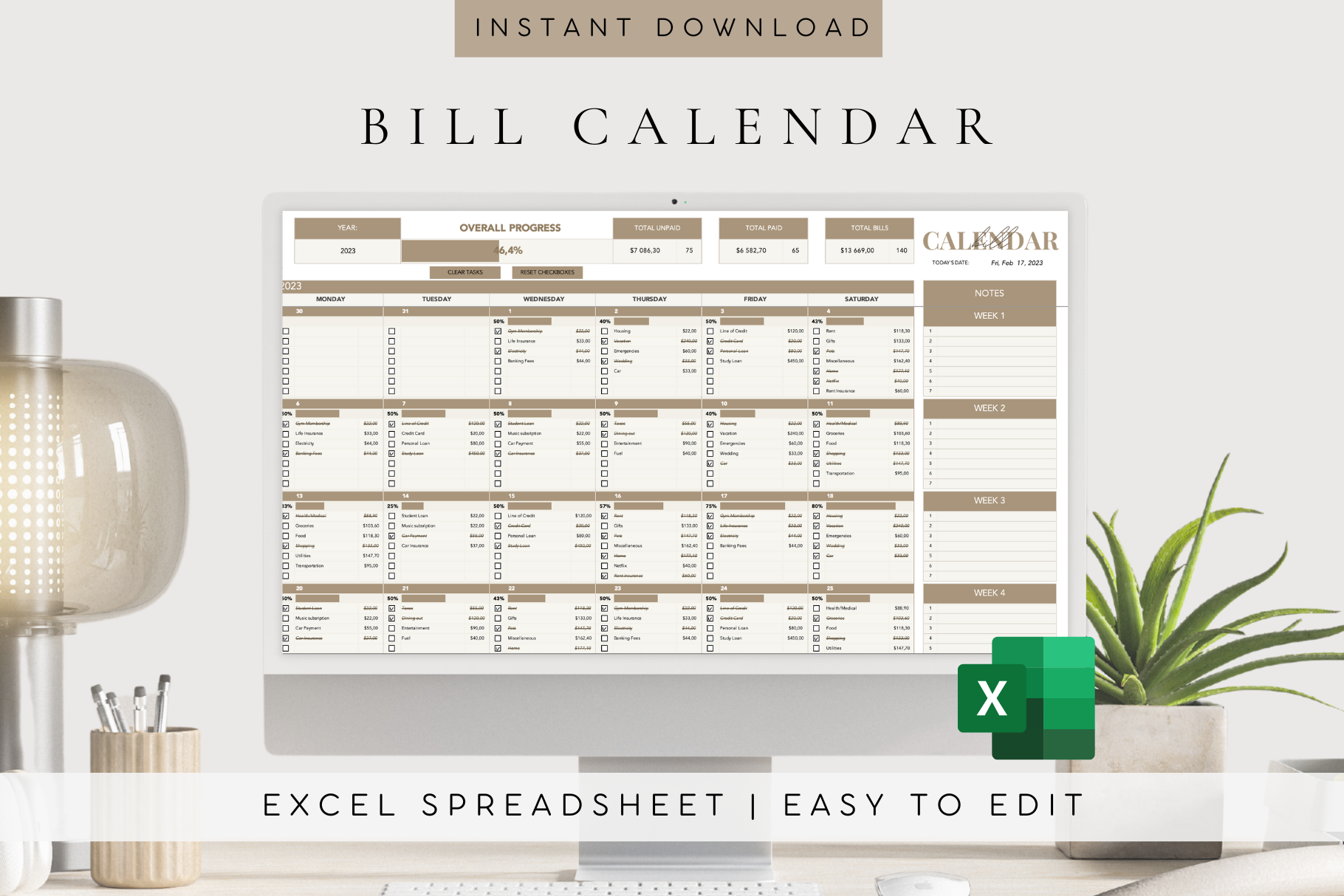 Monthly Bill Calendar Excel Template, a Templates & Theme by BRANDcontent