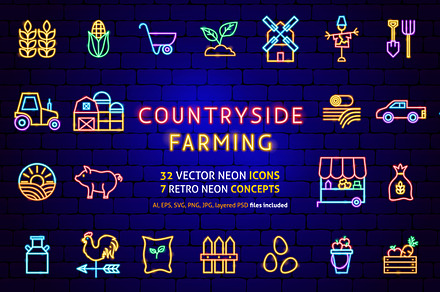 Retro Neon Vector Icons Set, an Outline Icon by Anna_leni