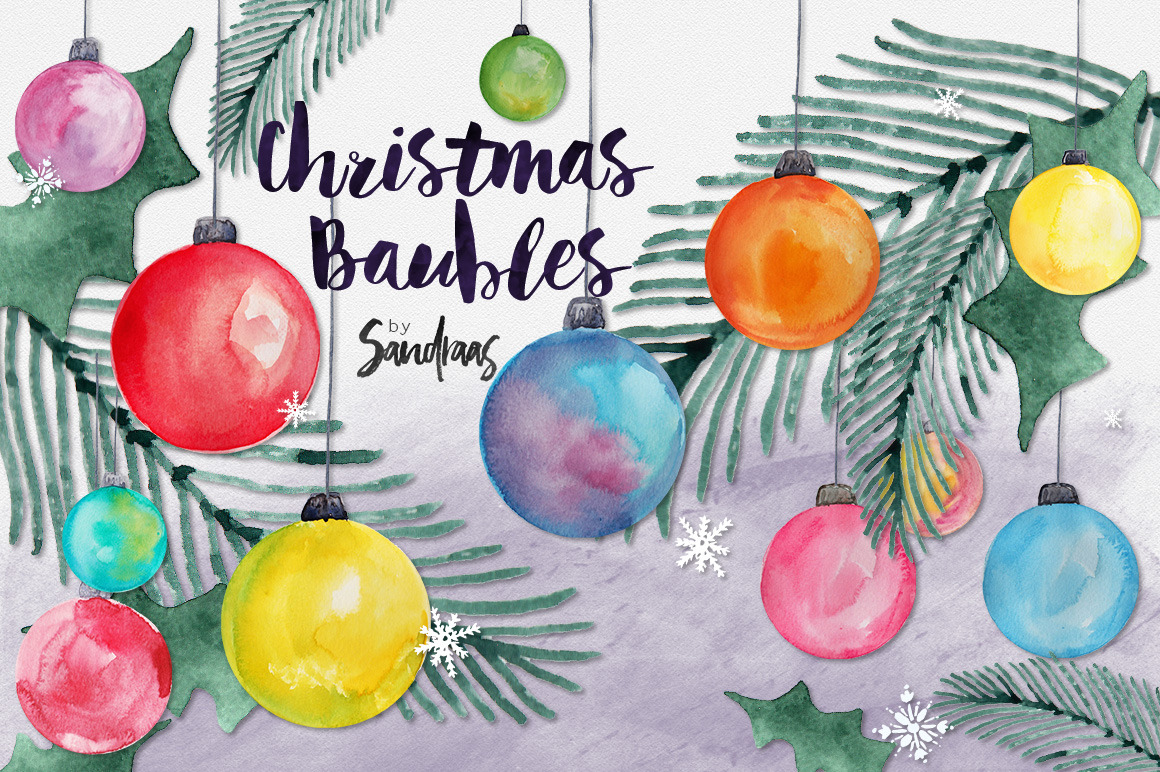 Christmas baubles clip art, an Illustration by SandraGraphicDesign ...