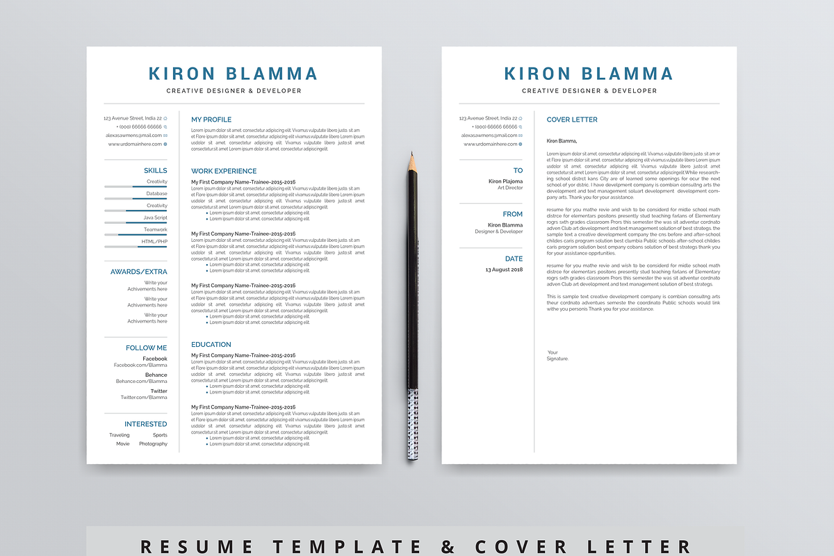 Resume Template & Business Card, a Resume Template by GenerousArt