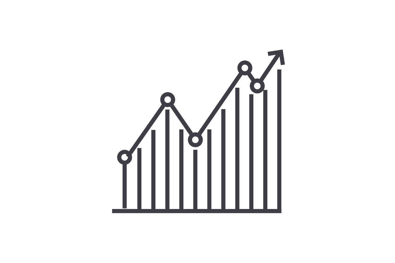 diagram, graph up vector line icon, sign, illustration on background ...