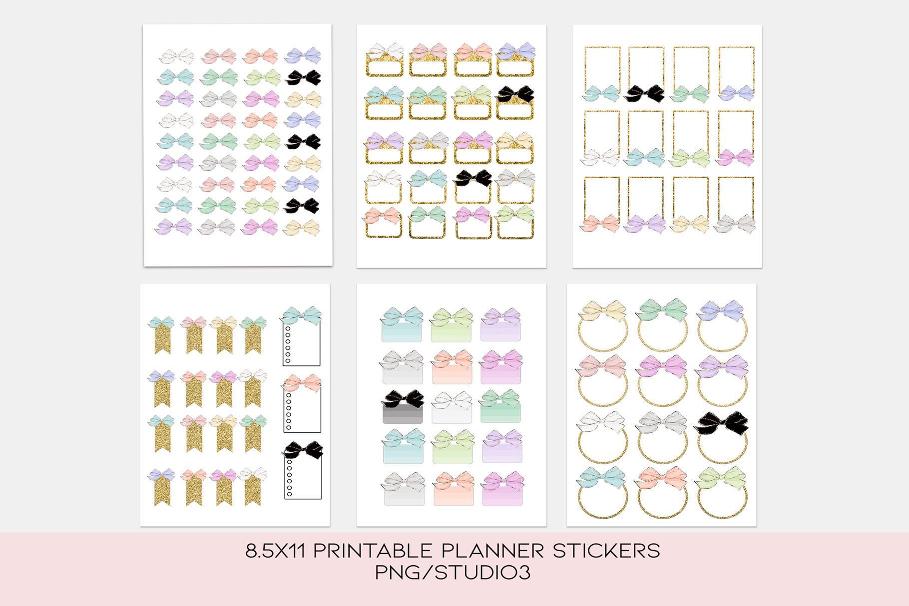 Bows Printable Planner Stickers | Stationery Templates ~ Creative Market