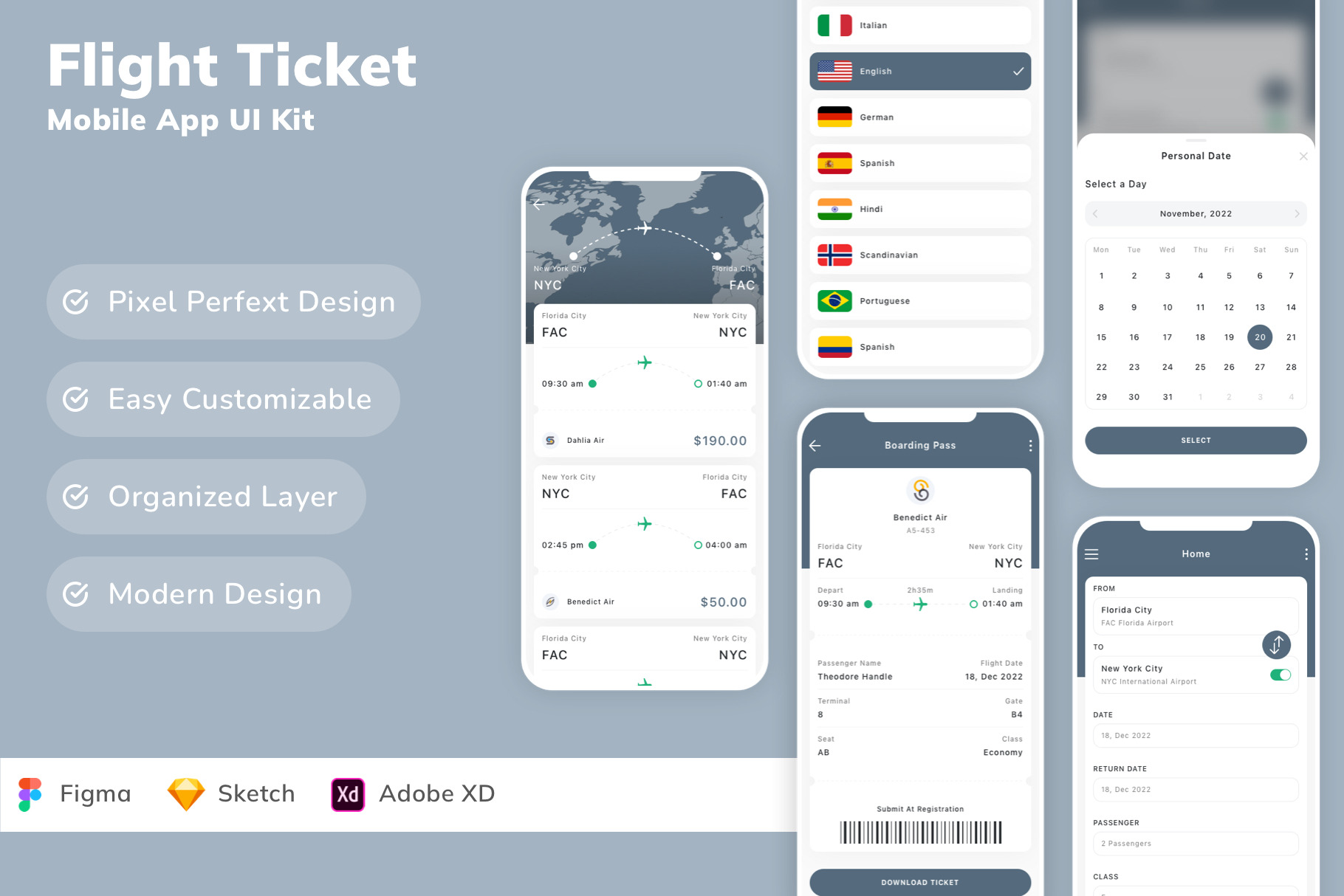 Flight Ticket Mobile App UI Kit, an UI Kit Template by Betush