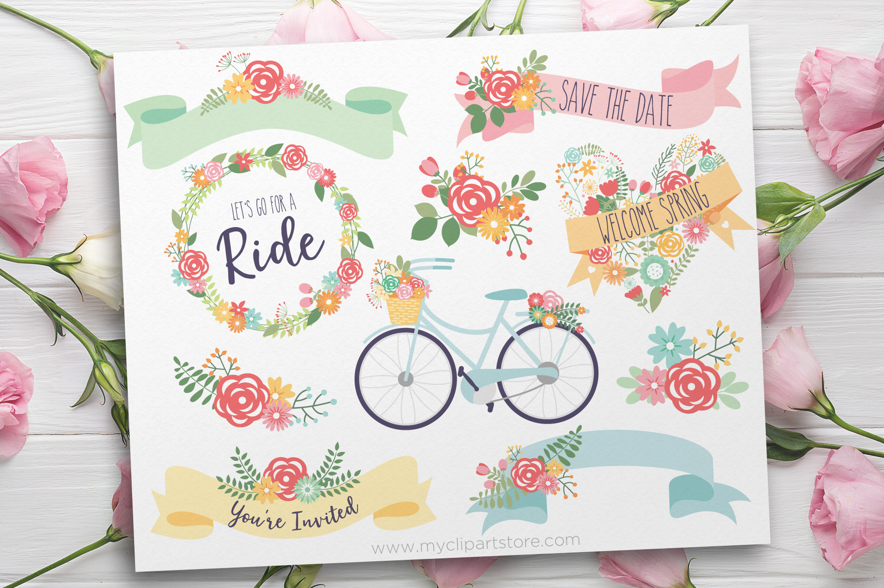 Spring Floral Bicycle Clipart + SVG, an Illustration by MyClipArtStore