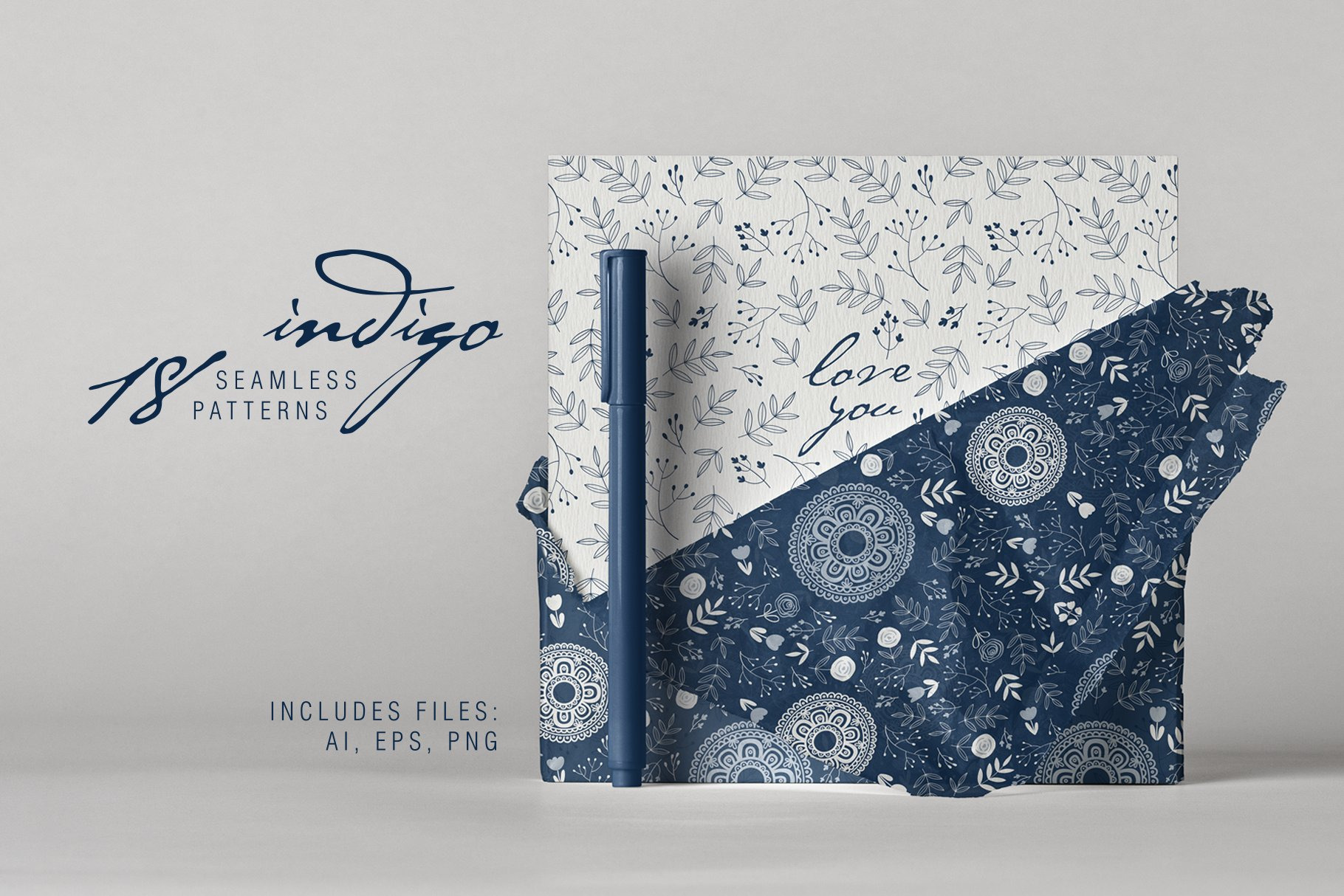 Indigo Seamless Patterns, a Pattern Graphic by Tkoko vectors & patterns