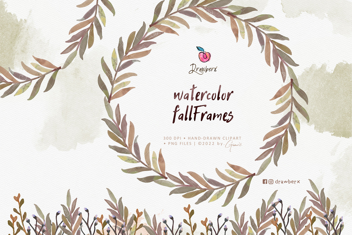 Fall Watercolor Frame, Wreath 009, an Illustration by Drawberx