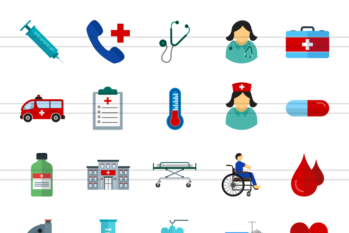 100 Medical General Flat Icons, an Outline Icon by IconBunny