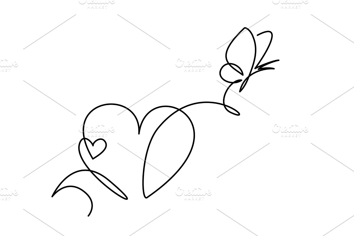 Flower heart Symbol of love One line, a Decorative Illustration by Valenty