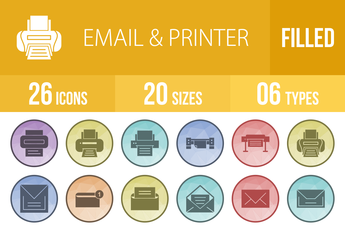 26 Email & Printer Low Poly Icons, an Outline Icon by IconBunny