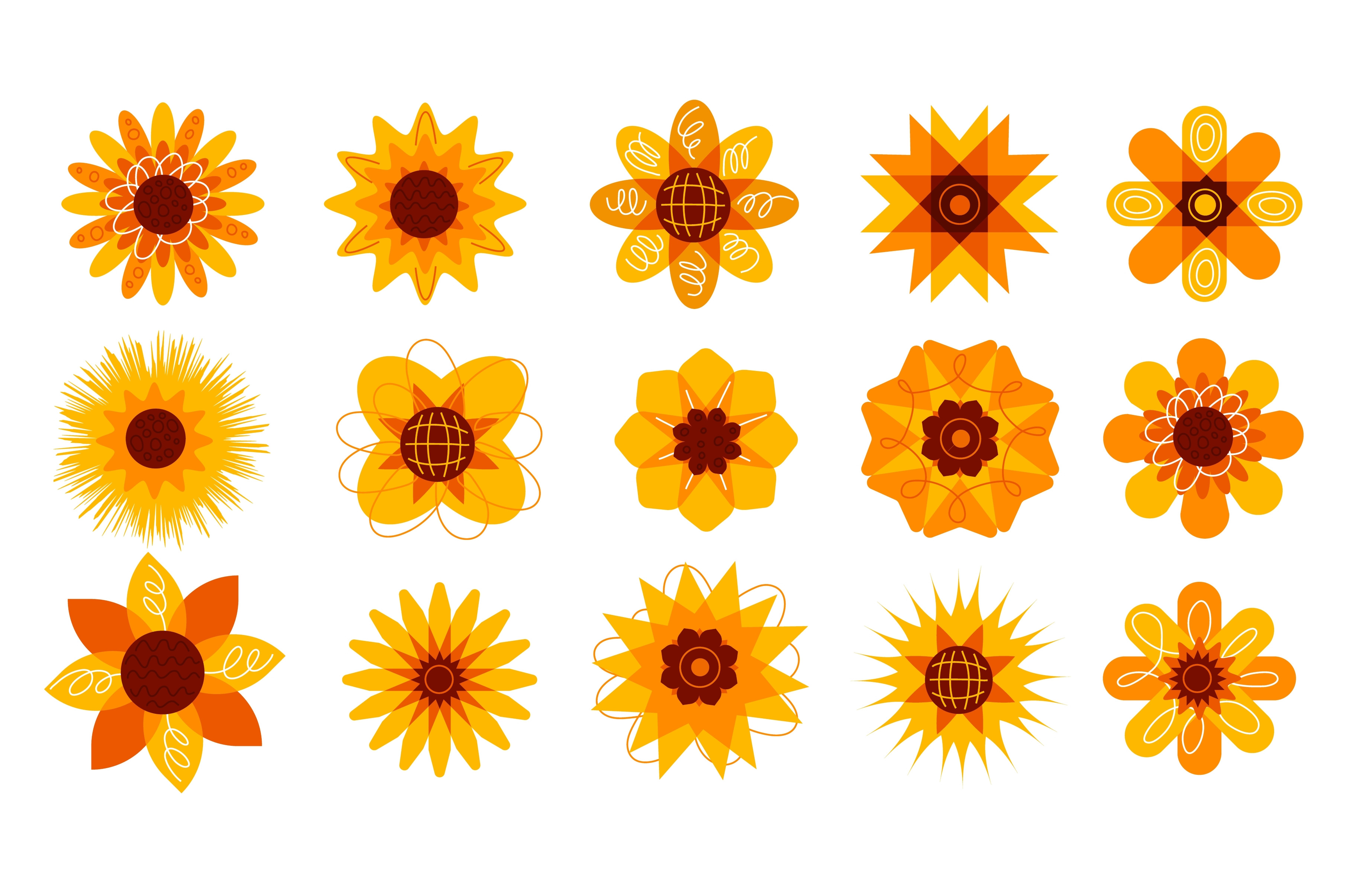 Cartoon sunflowers. Decorative, a Decorative Illustration by YummyBuum