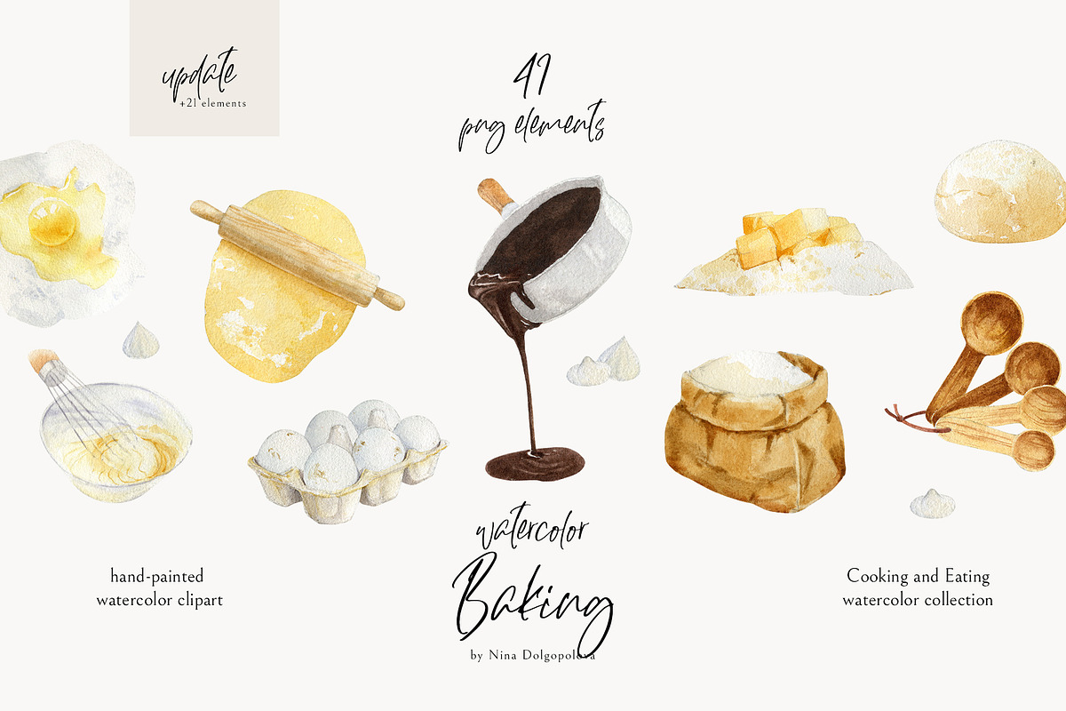 Watercolor Baking BUNDLE, a Food Illustration by NiKO