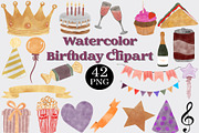 Watercolor Birthday Clipart Set