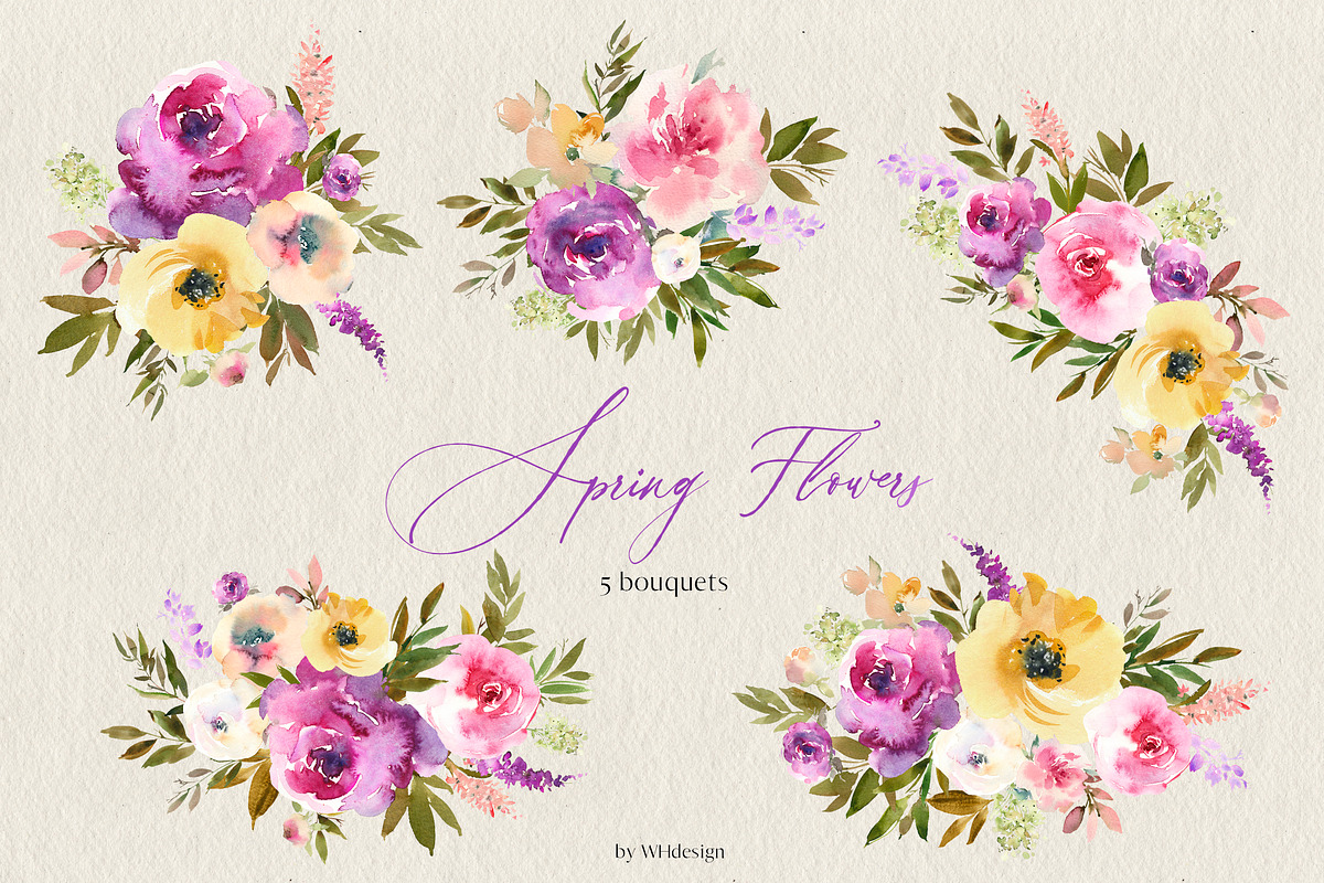 Spring Flowers Watercolor Clipart, a Decorative Illustration by ...