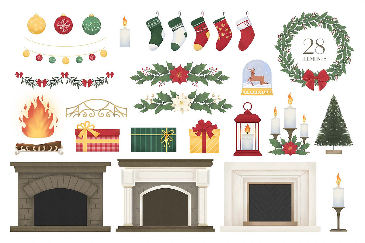 Christmas Fireplace Builder Kit, a Seasonal Illustration by DesignerCandies