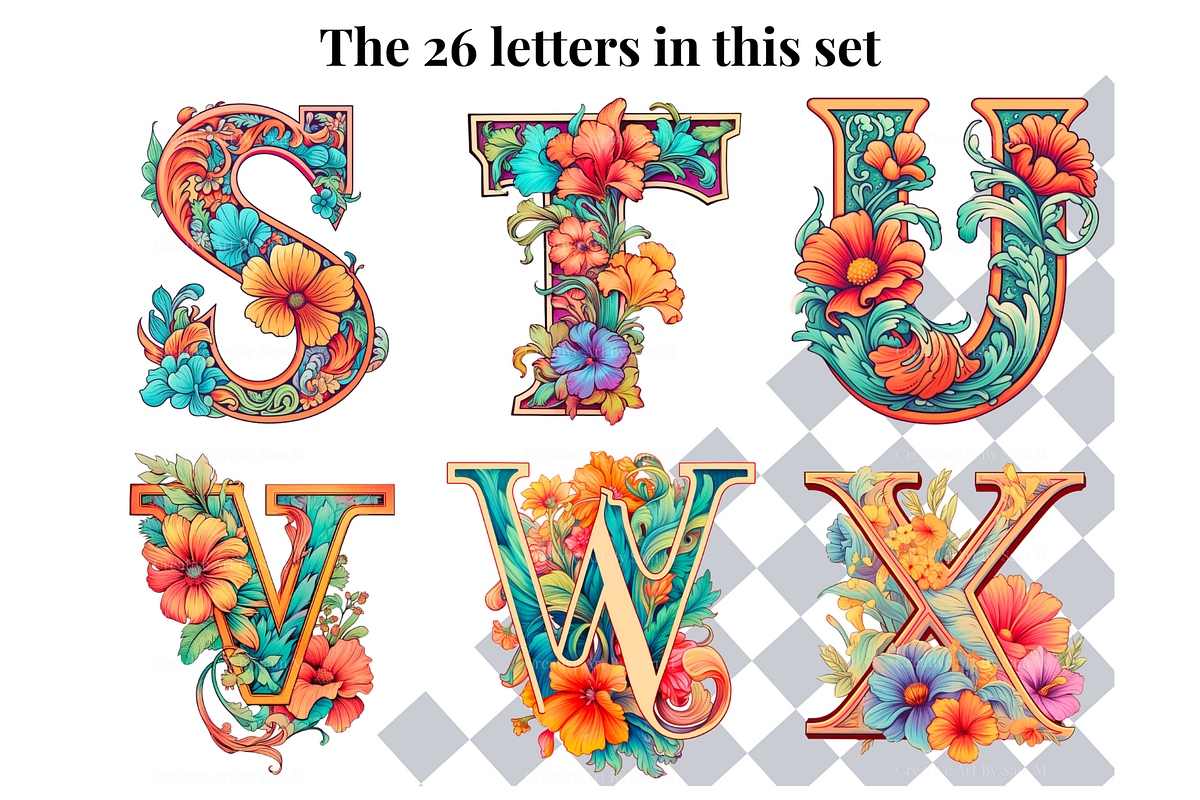 Boho Floral Pastel Alphabet Letters, a Decorative Illustration by ...