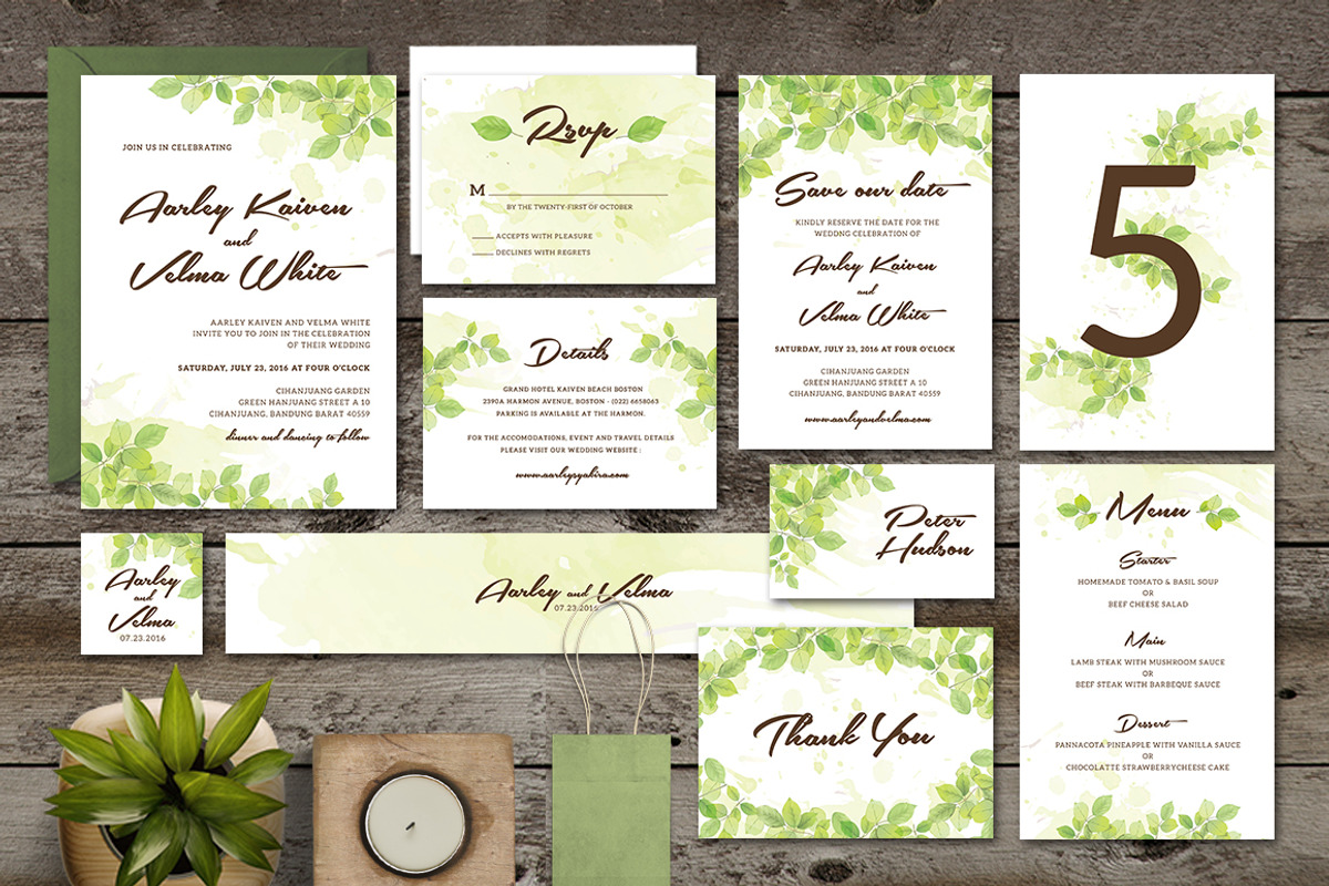 Leaf Wedding Invitation Set, a Card Template by Aarley Kaiven